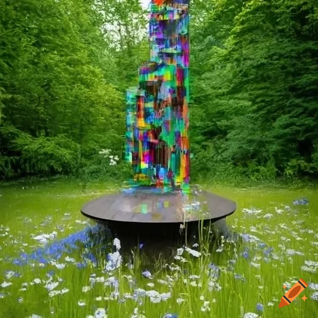 Glitched static sculpture in a futuristic fictional realm on a smooth ...