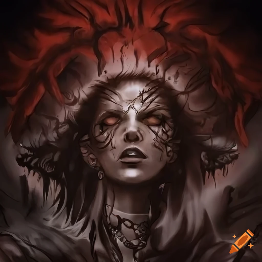 Drawing of Aeshma, a mythology demon with anime-inspired features and ...