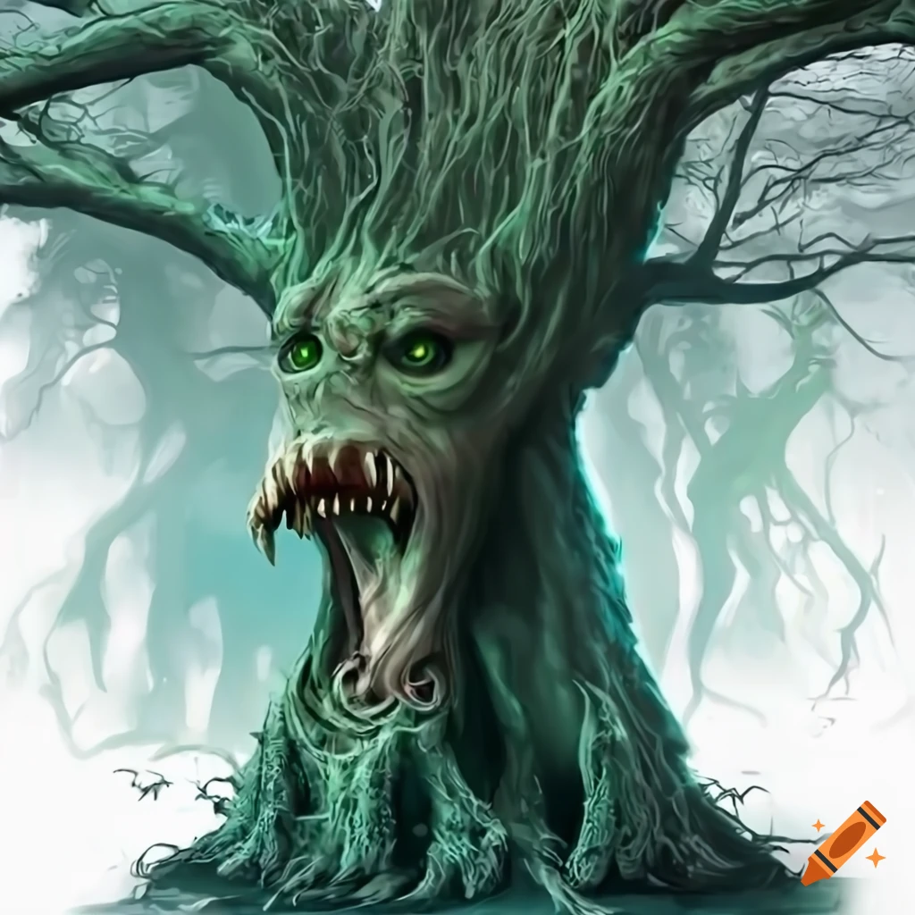 Tree spirit fantasy design monster on a white background on Craiyon