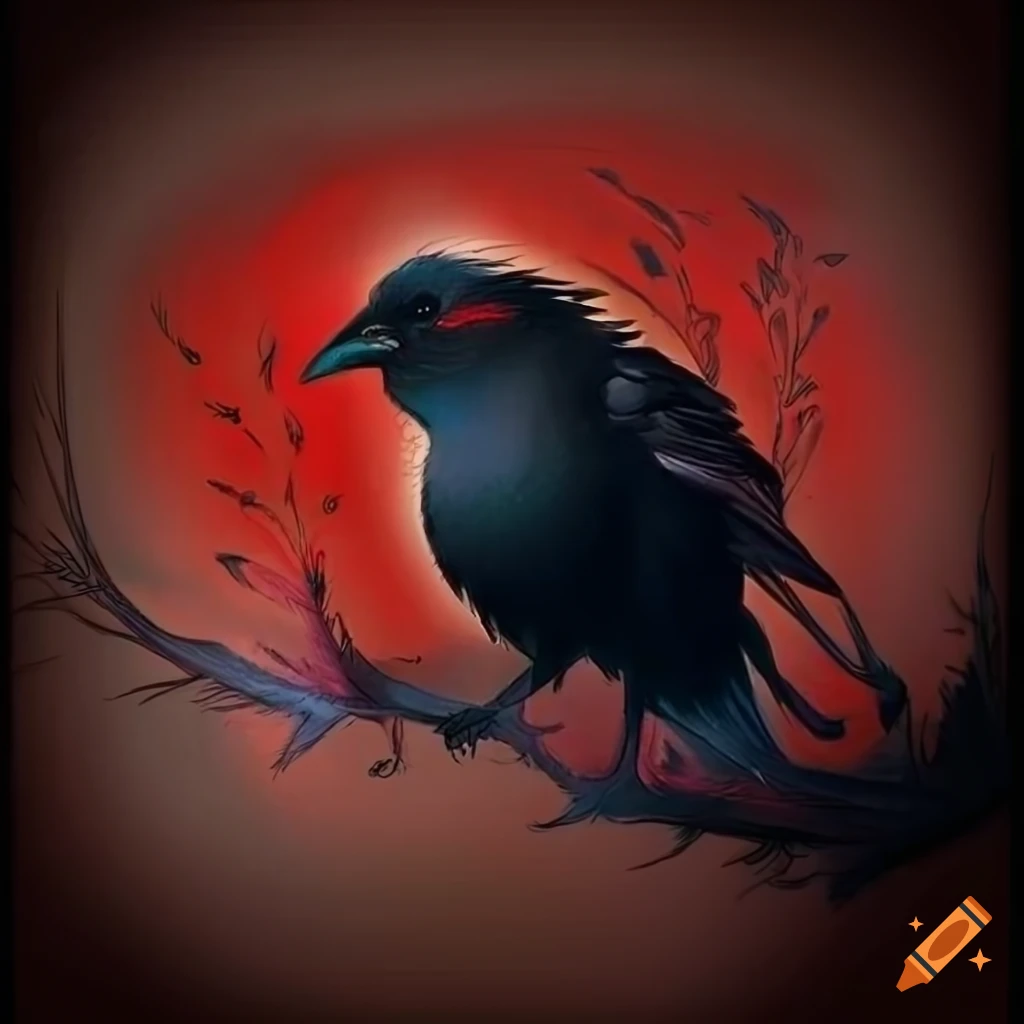 Detailed design of three adorable black and red crows with expressive ...