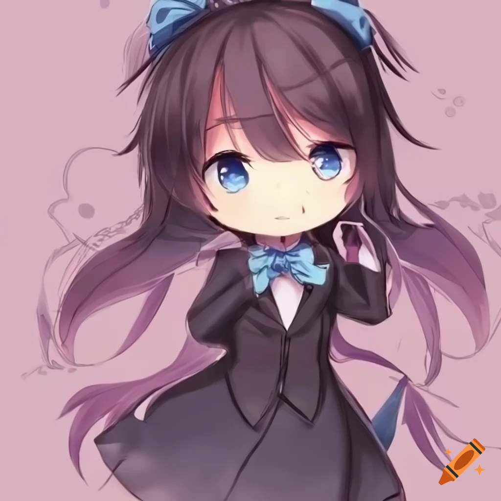 Anime chibi girl wearing gloves, formal suit, and bow tie on Craiyon