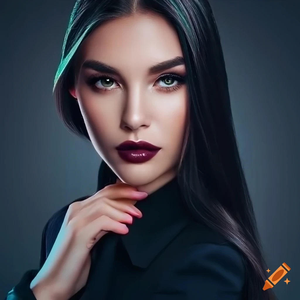 Portrait of a beautiful female model with captivating features on Craiyon