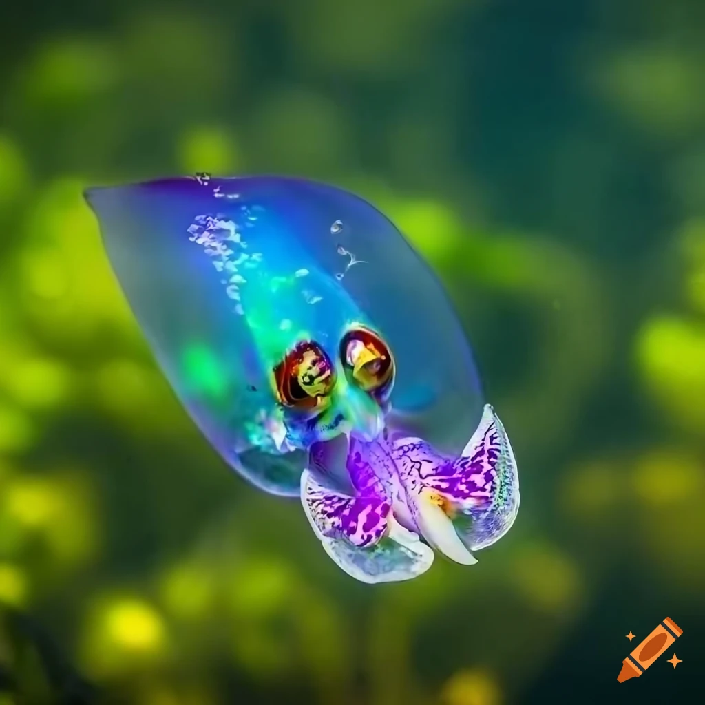 Translucent iridescent deep sea creature with bobtail squid skin ...