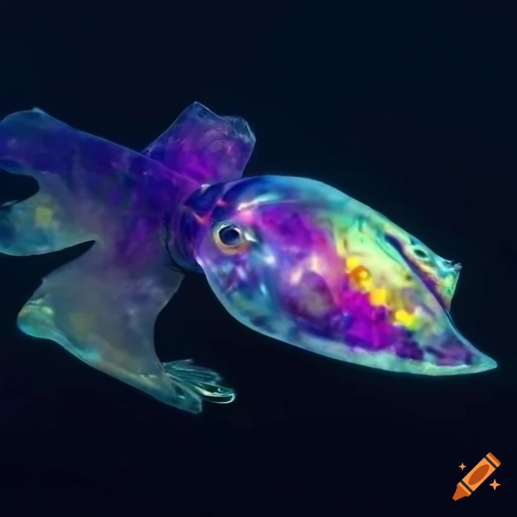 Translucent deep-sea creature with iridescent orchid shape in ...