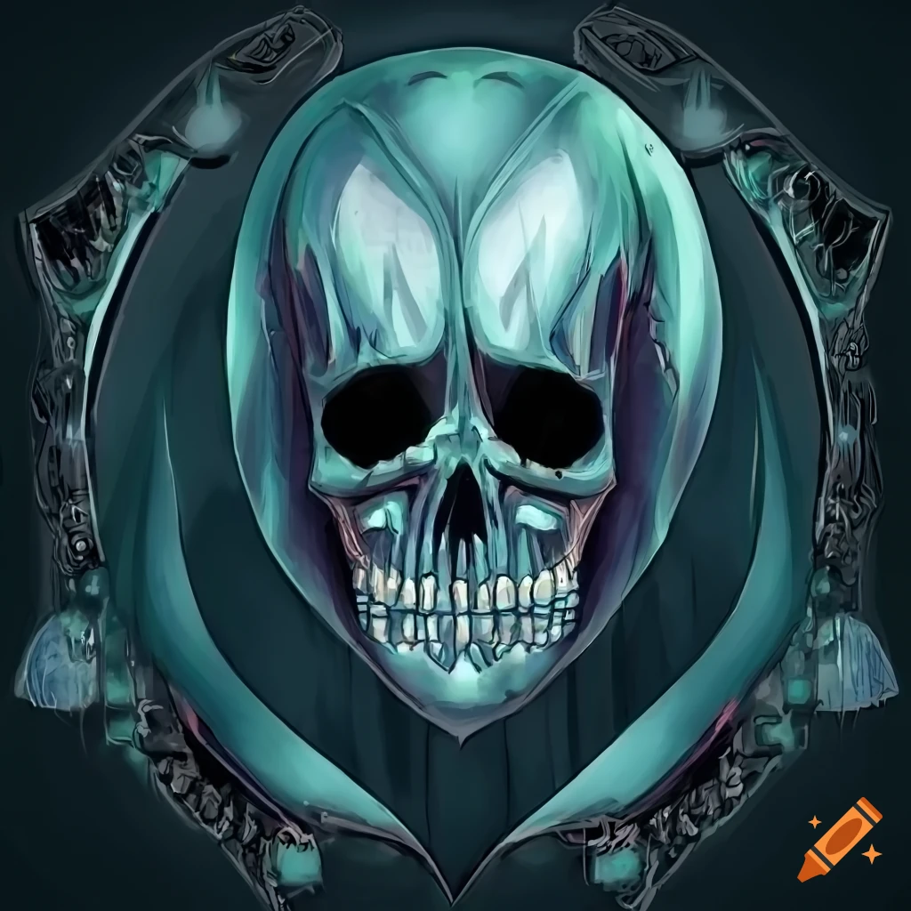 Grim reaper design with expressive green eyes and detailed anatomy on ...