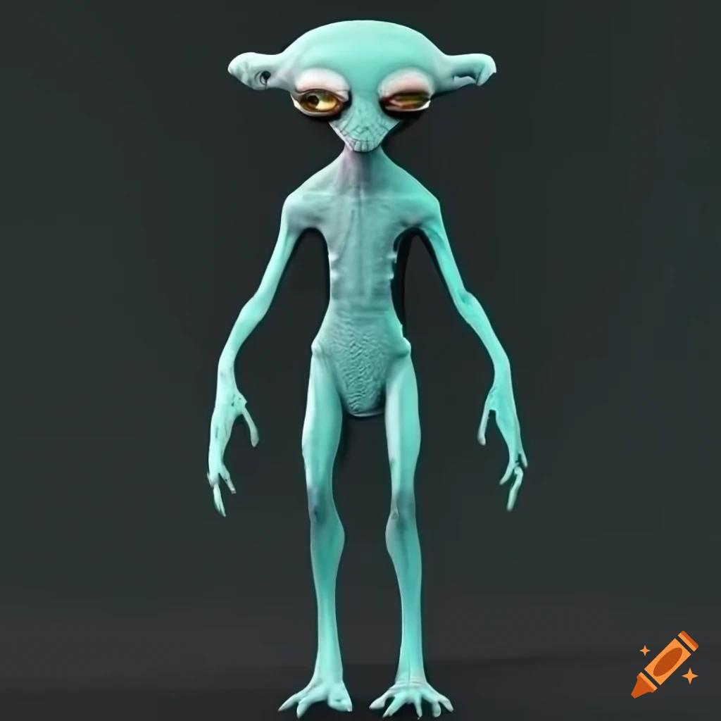Detailed front-facing full body alien-like humanoid creature on Craiyon