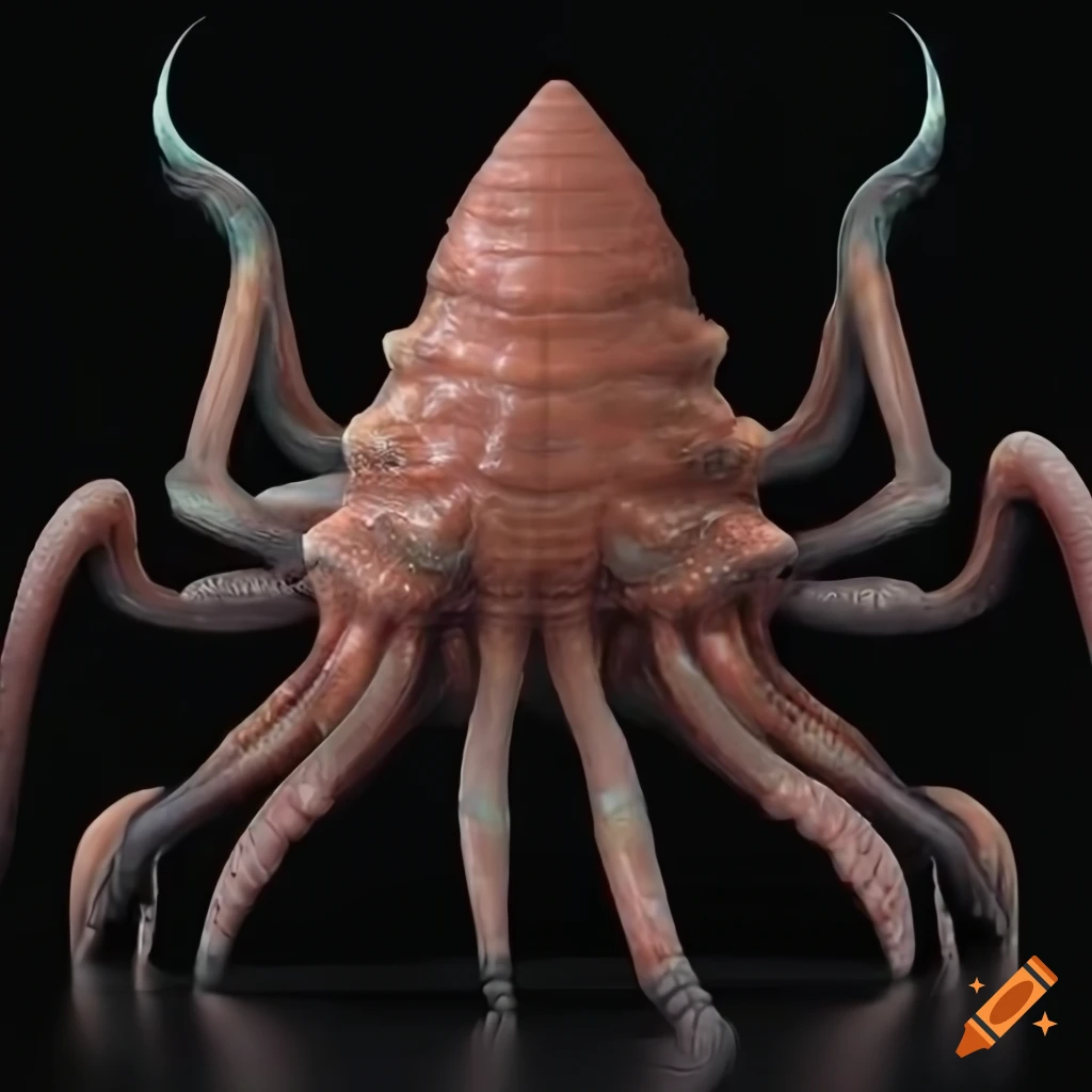 Detailed front-facing full body image of an alien-like invertebrate ...