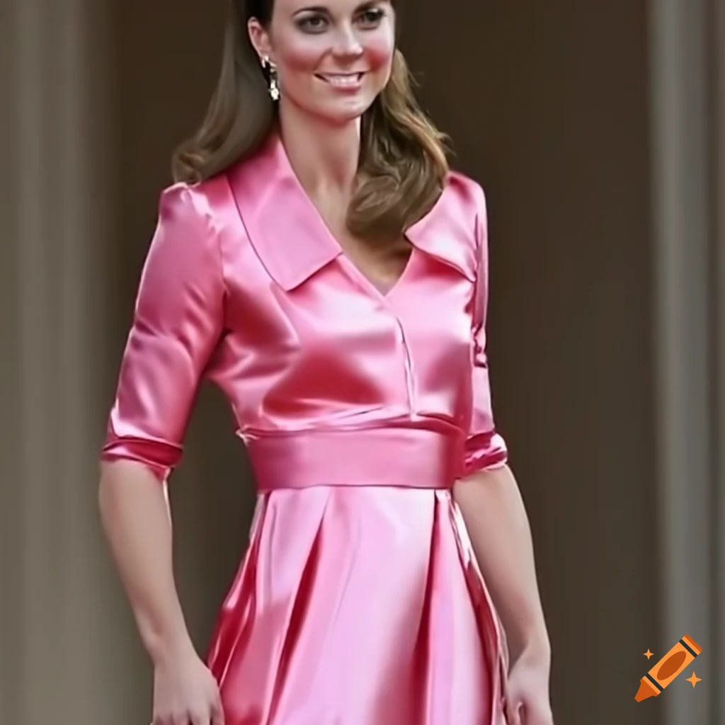 Princess kate in pink satin blouse and skirt on Craiyon