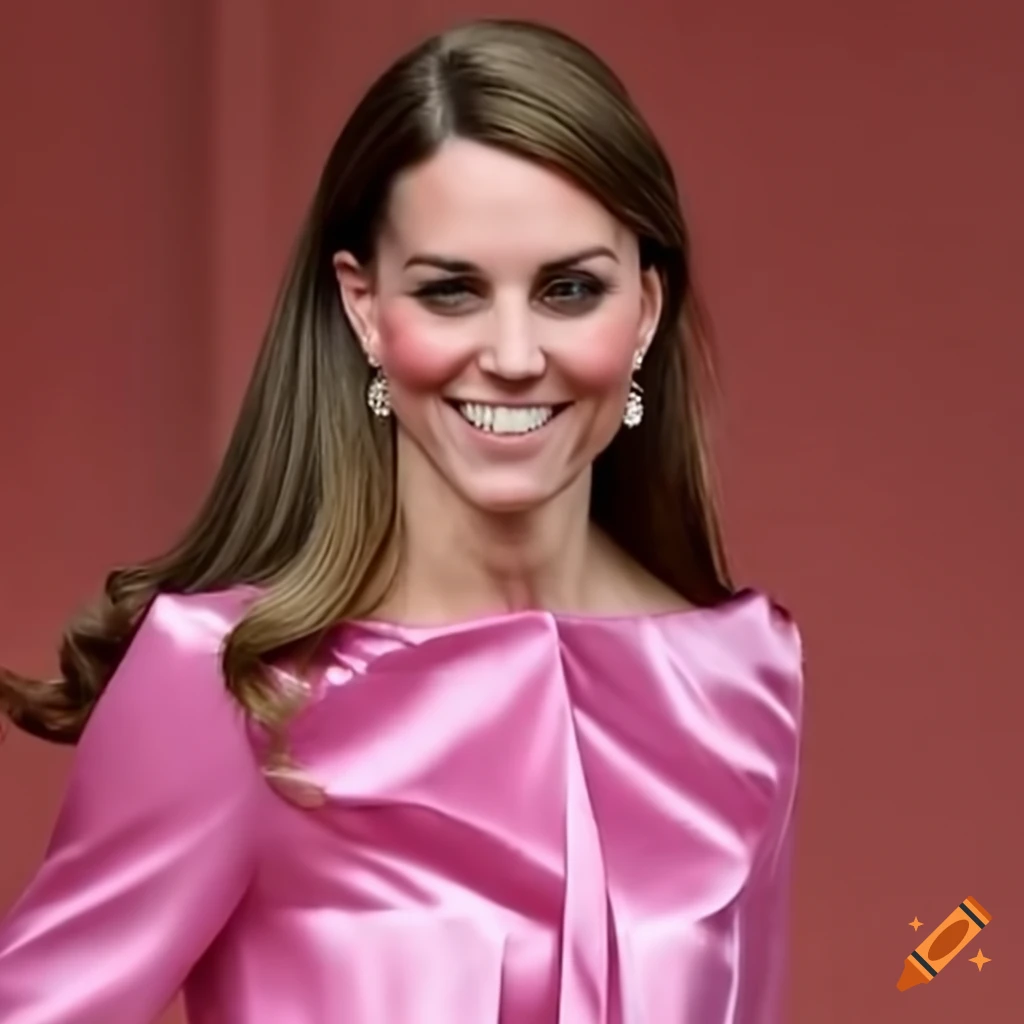 Princess kate in pink satin blouse and skirt on Craiyon