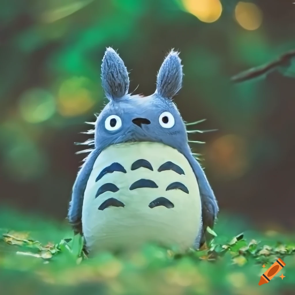 Totoro in a yard with bokeh background on Craiyon
