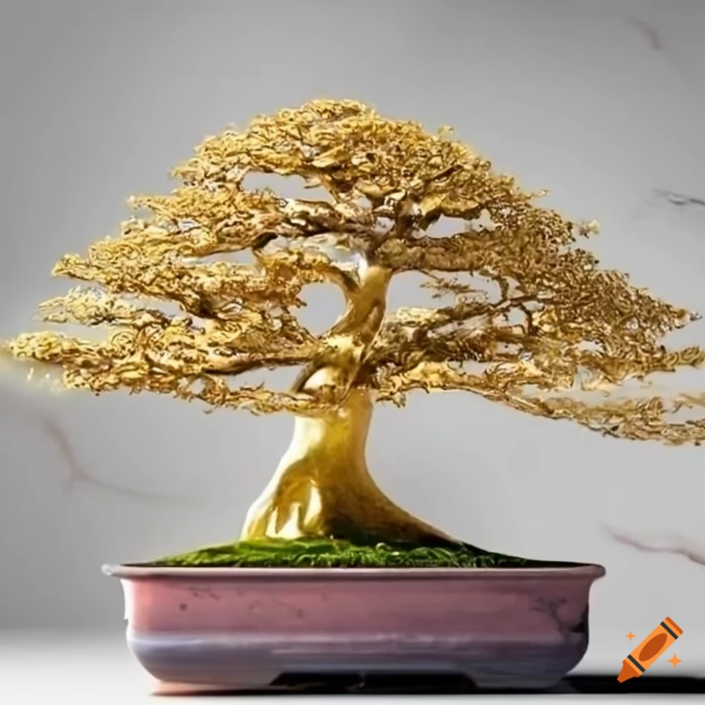 Elegant gold bonsai tree with marble branches on Craiyon