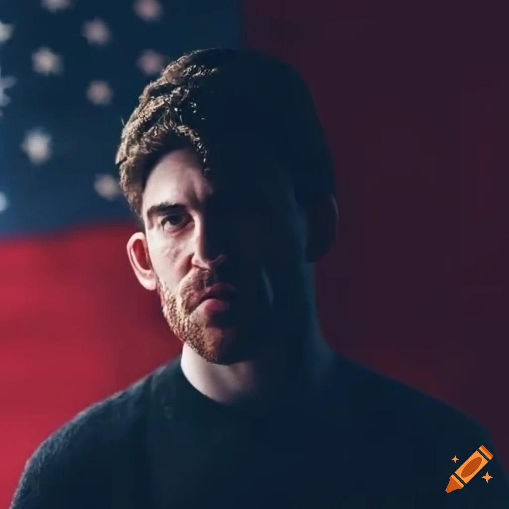 Portrait of hasan piker with a sad expression on usa flag background on ...