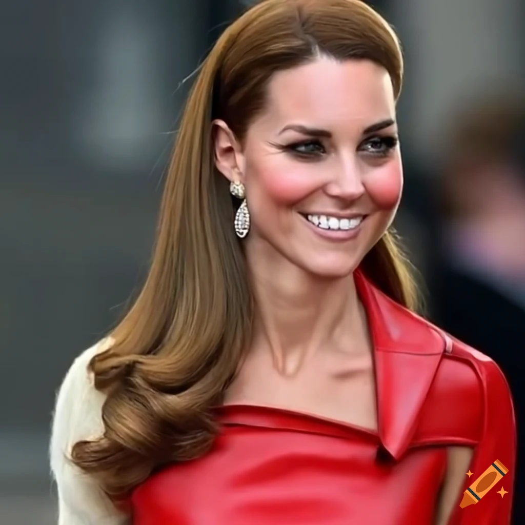 Princess kate in red leather pencil dress on Craiyon