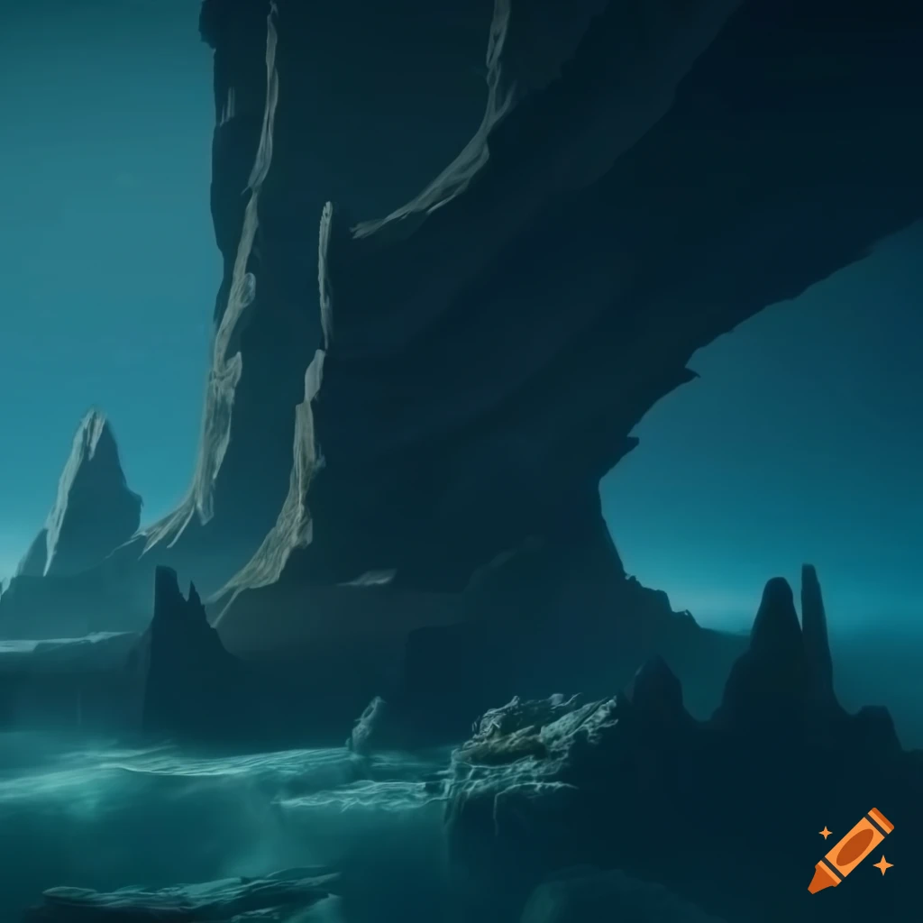 Misty rock pillars with staircases and bridges, inhabited by dragon ...