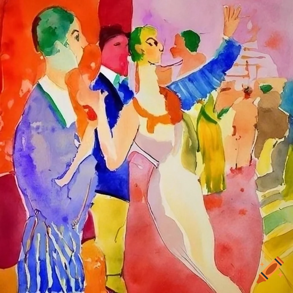 Dancing at a party with elements of watercolor magic and influence from ...