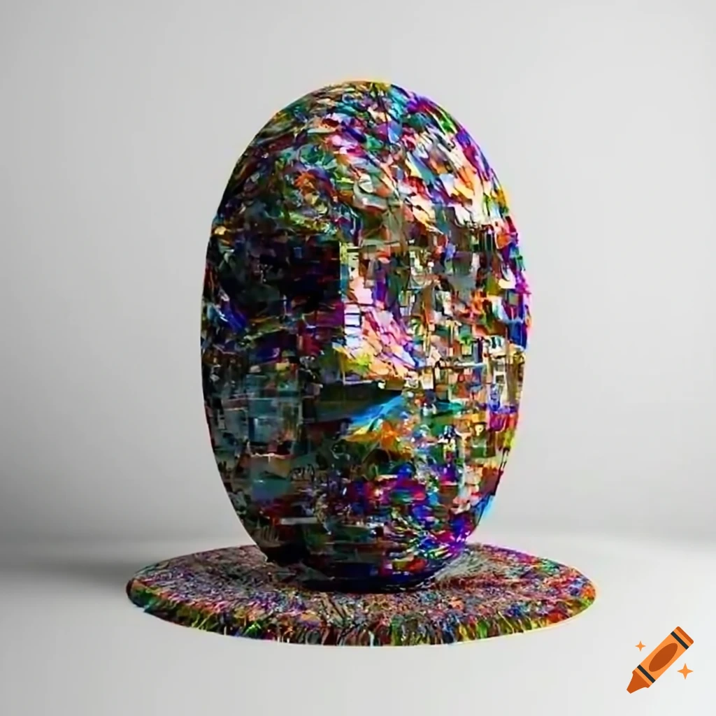 Sculpture of glitched static and superimposed forms depicting a journey through a fictional ...
