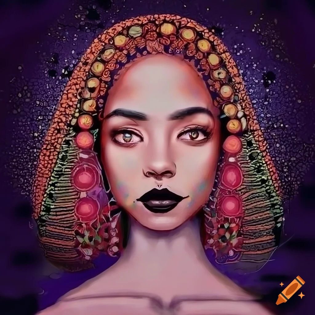 Anime-style art of a beautiful African elf in full body, with dot ...