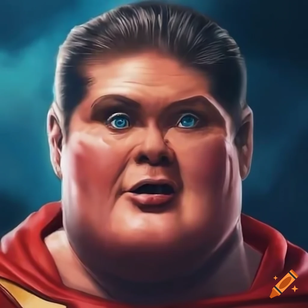 Photorealistic sketch of David Hasselhoff as an overweight Superman in ...