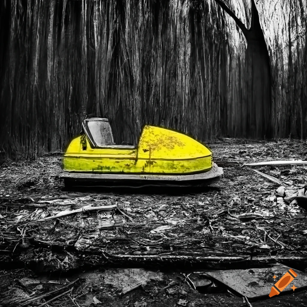 High contrast monochrome photo of abandoned Pripyat city park with ...