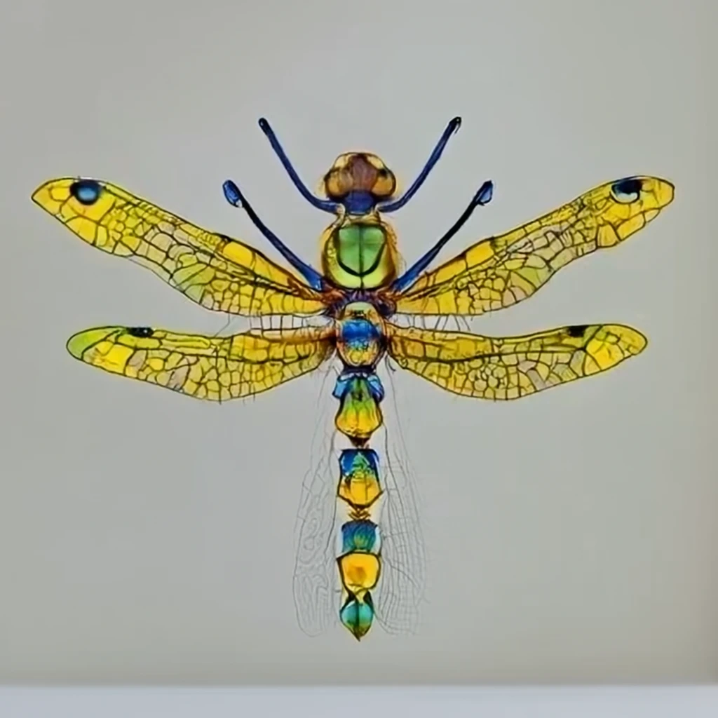 Meticulous drawing of intricate shiny yellow dragonfly perfectly ...