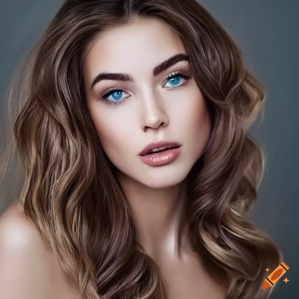 Natural beauty with flowy wavy tresses in professional photo on Craiyon