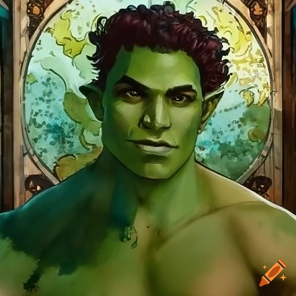 Portrait of a handsome half orc male character on Craiyon