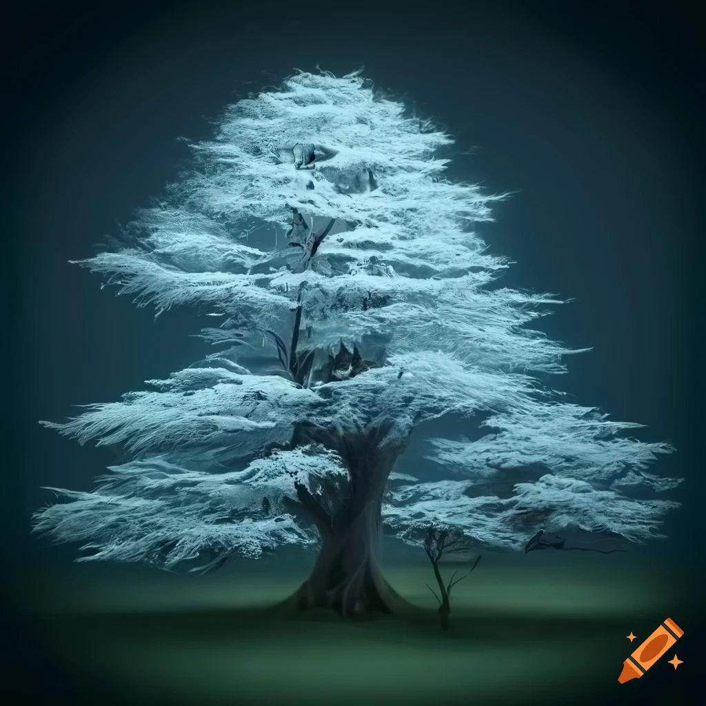 Elven platinum tree with opal plants and holy light in high resolution ...