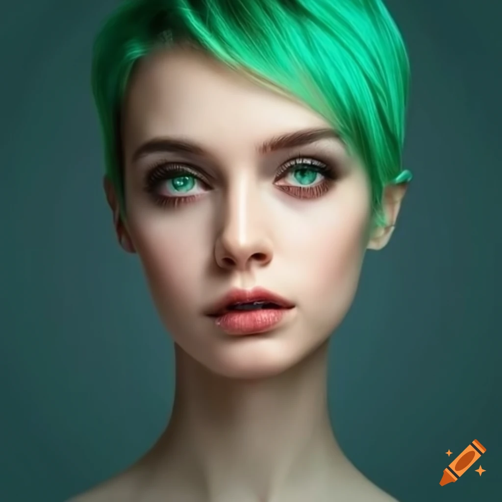 Beautiful girl with short green hair on Craiyon