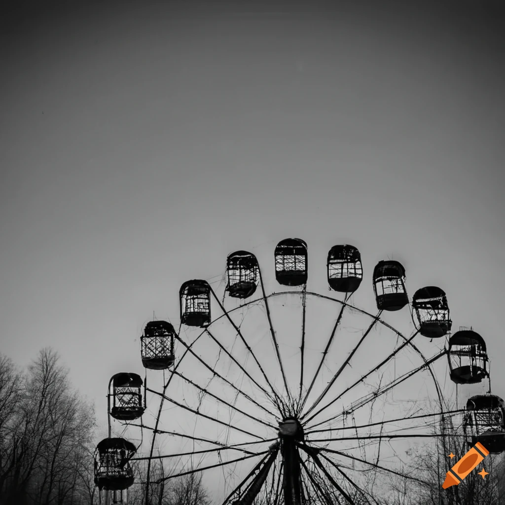 High-contrast black-and-white photo of the ferris wheel in chernobyl ...