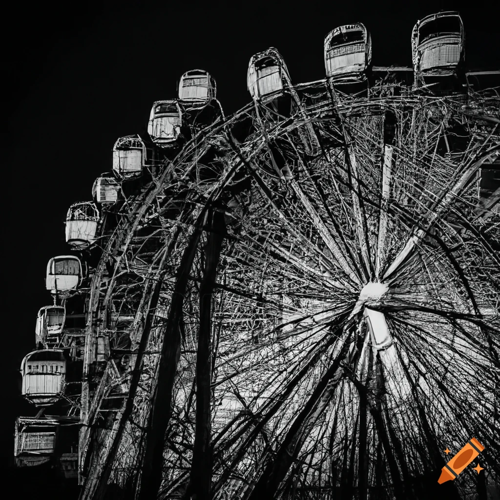 High-contrast black and white photo of the iconic ferris wheel with ...