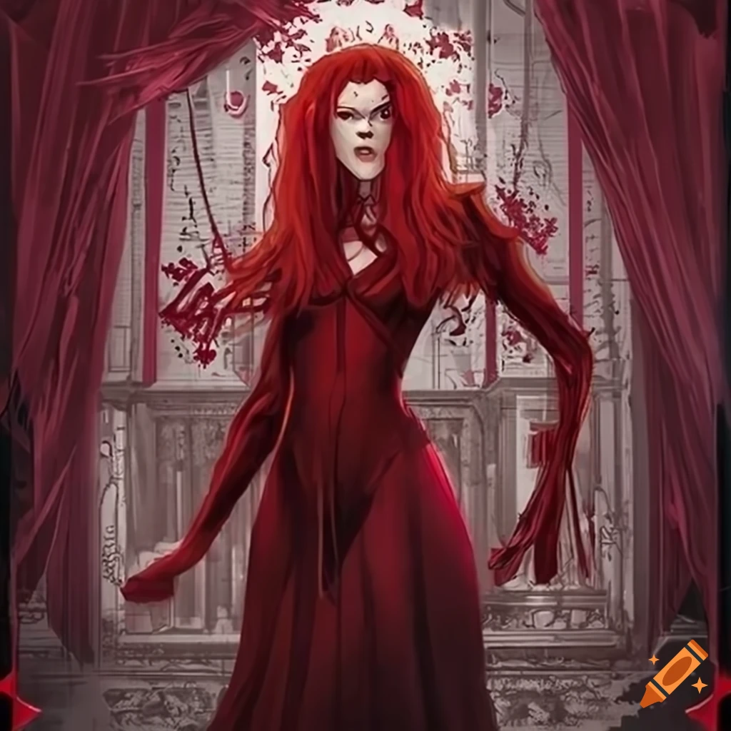 Red queen, villain character in fiction cover art on Craiyon