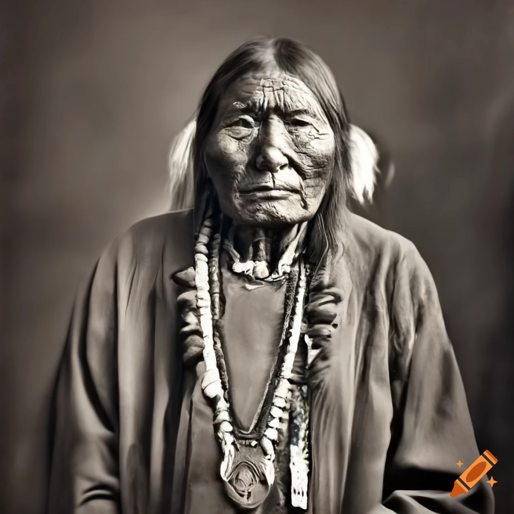 Portrait of navajo native chief standing by a big desert rock on Craiyon