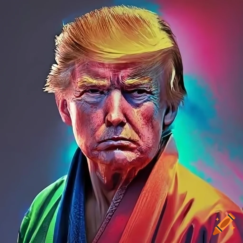 Karate trump on a colorful action movie poster on Craiyon
