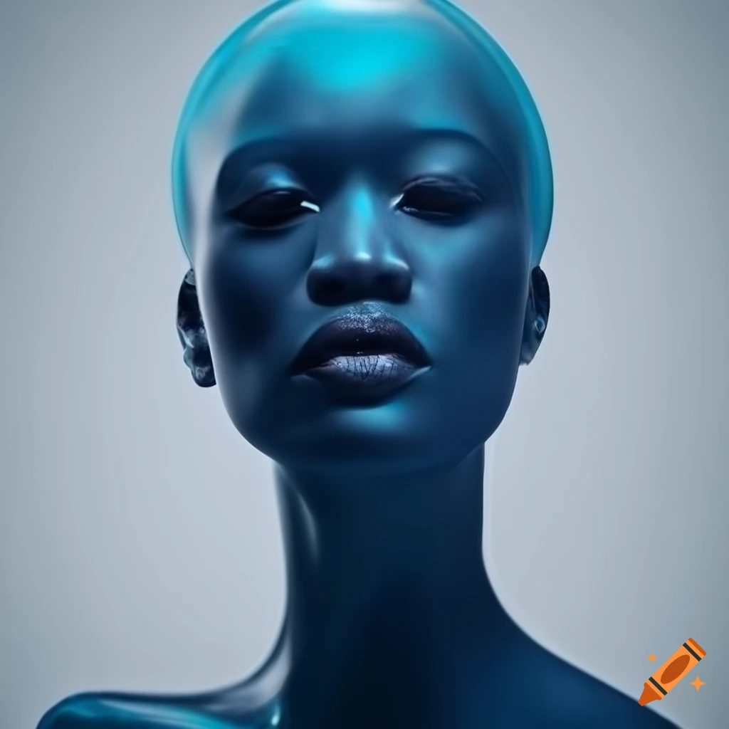 Sculpted holographic life model poses on a grey background with ...