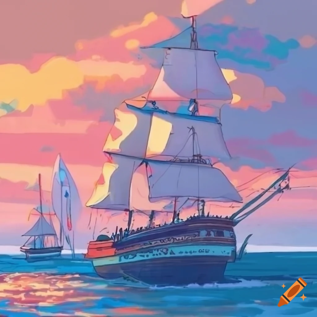 Colorful anime-style sailboats in jan berenstain's aesthetic on Craiyon