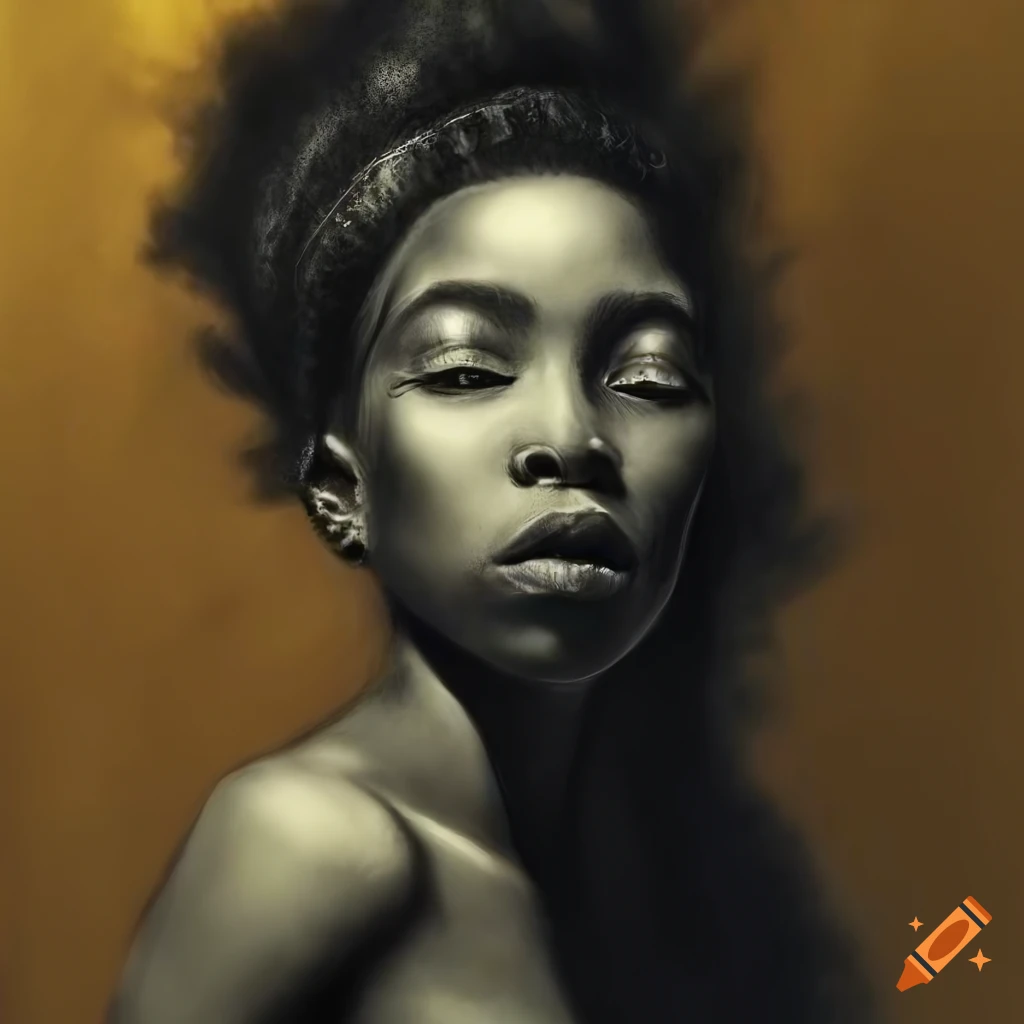 Stunning selective gold color charcoal drawing with hyperrealistic ...