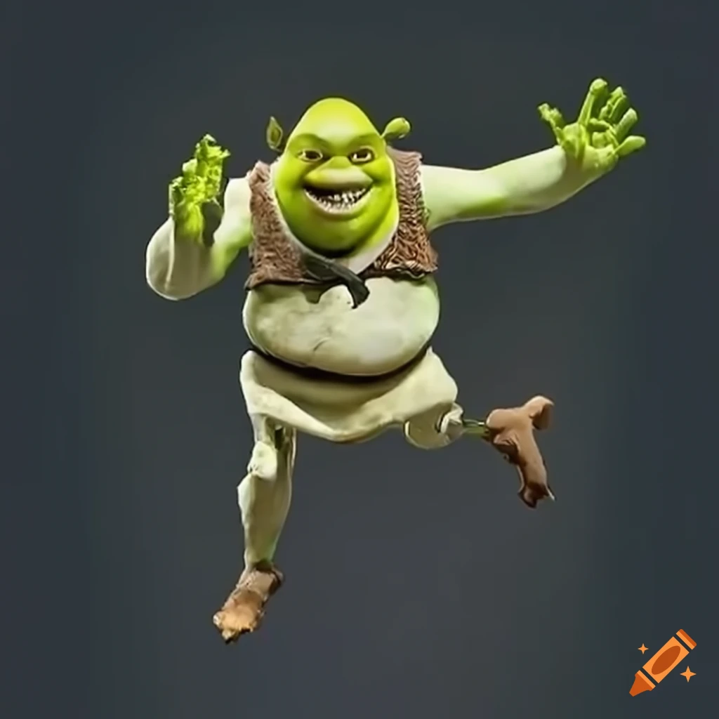 Shrek chasing his runaway skeleton on Craiyon