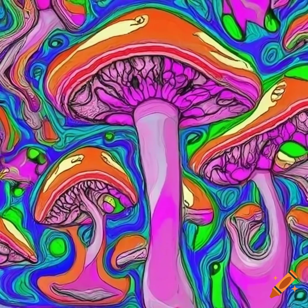 Vibrant and colorful mushroom pattern with a psychedelic vibe on Craiyon