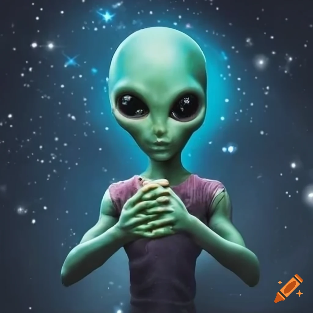 Child holding hands with an alien looking at the stars on Craiyon