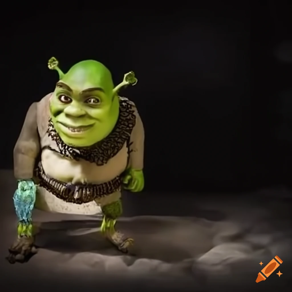 Shrek chasing his runaway skeleton on Craiyon