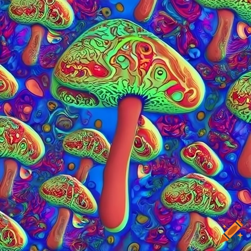 Vibrant colorful psychedelic mushroom repeating pattern on Craiyon
