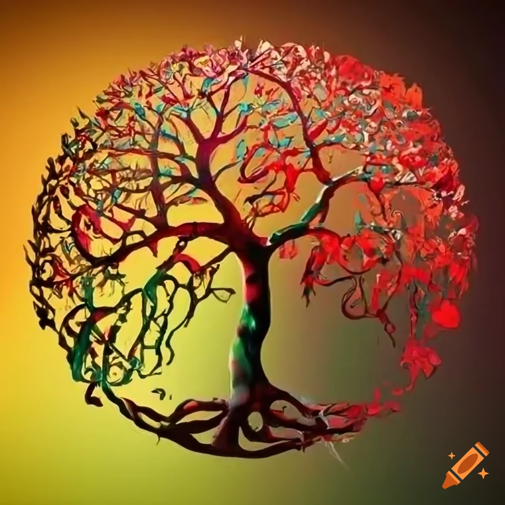 Colorful and detailed tree of life symbol with realistic leaves on Craiyon