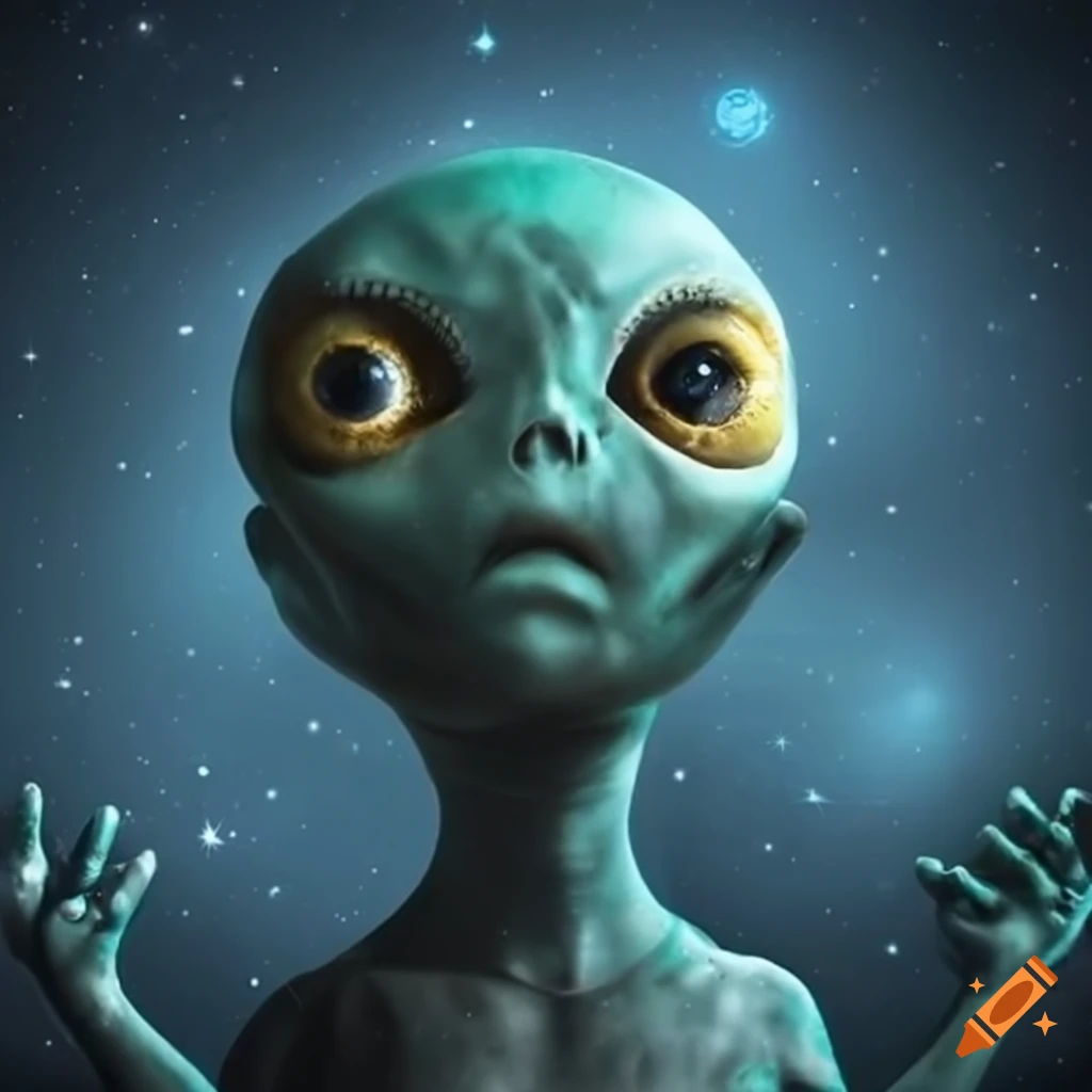 Child holding hands with an alien looking at the stars on Craiyon