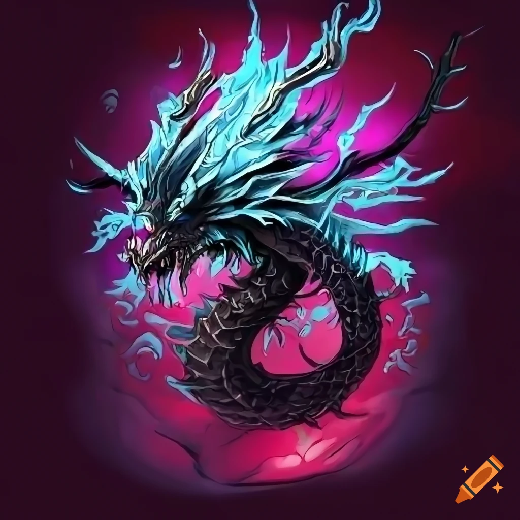 Hoarfrost dragon in black, bronze, and cyan colors with an action ...