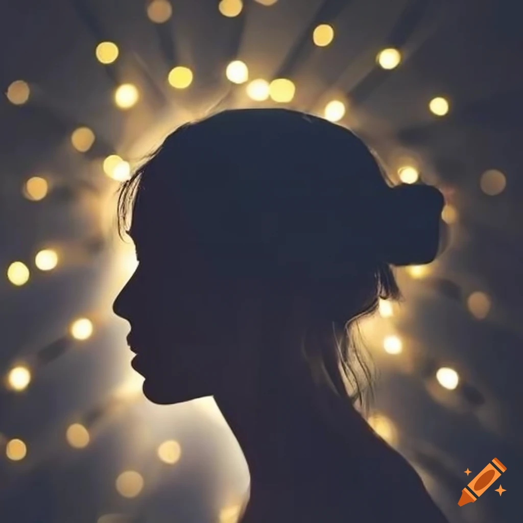 Silhouette of a woman against led lights background on Craiyon