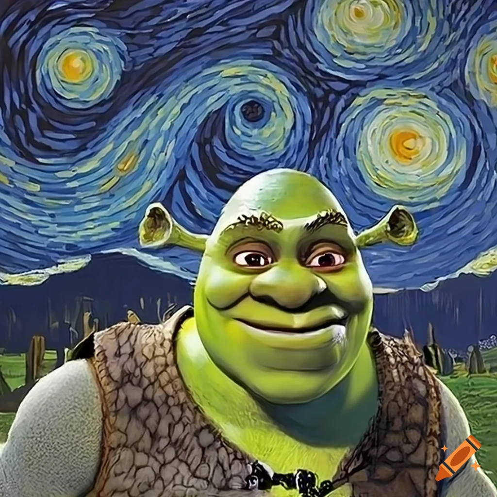 Character shrek against a starry night sky on Craiyon