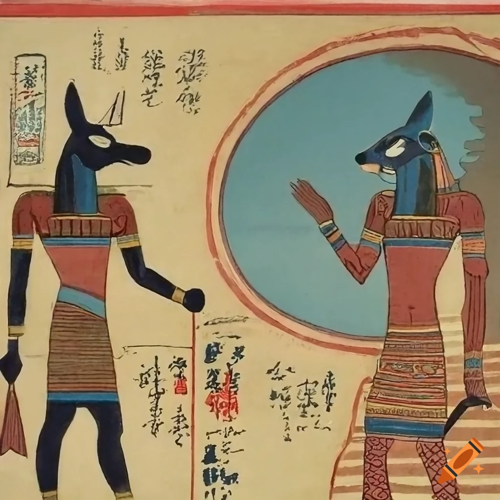 God Anubis guarding an Egyptian tomb entrance in a desert landscape at ...