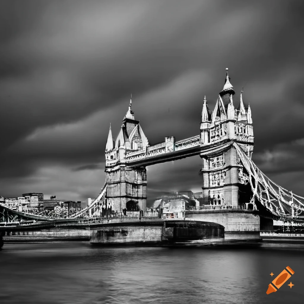 Vintage style Tower Bridge in London with ironwork and the Thames River ...