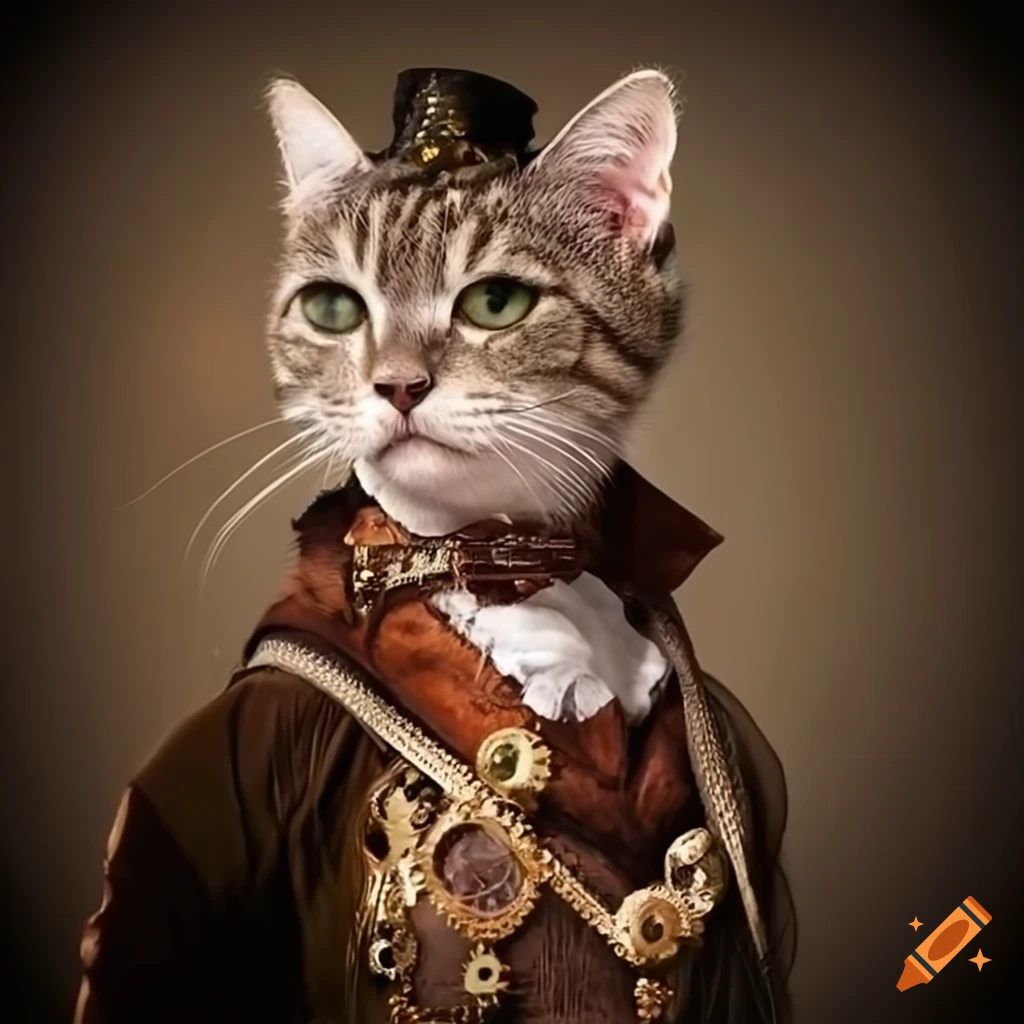 Steampunk kitty wearing a top hat on Craiyon