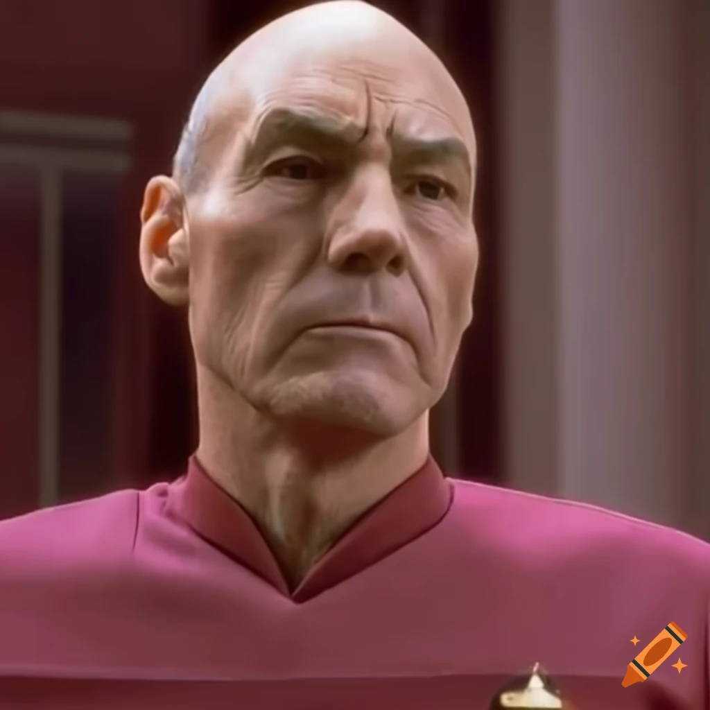 Captain picard annoyed by q in a hawaiian shirt on Craiyon